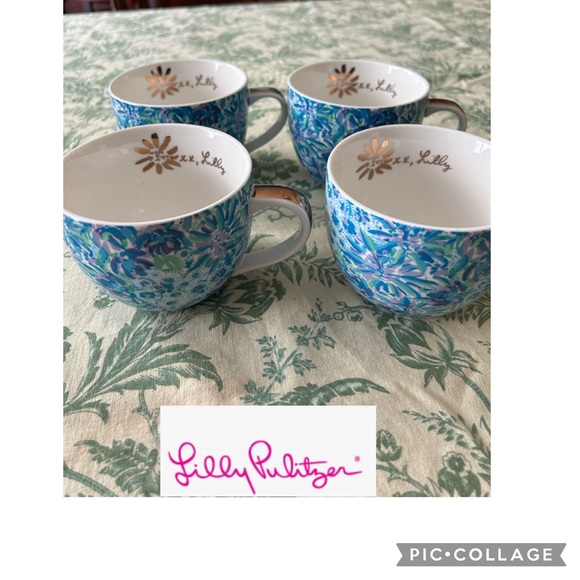 Lilly Pulitzer | Dining | Lilly Pulitzer Set Of 4 Designer Mugsgold ...